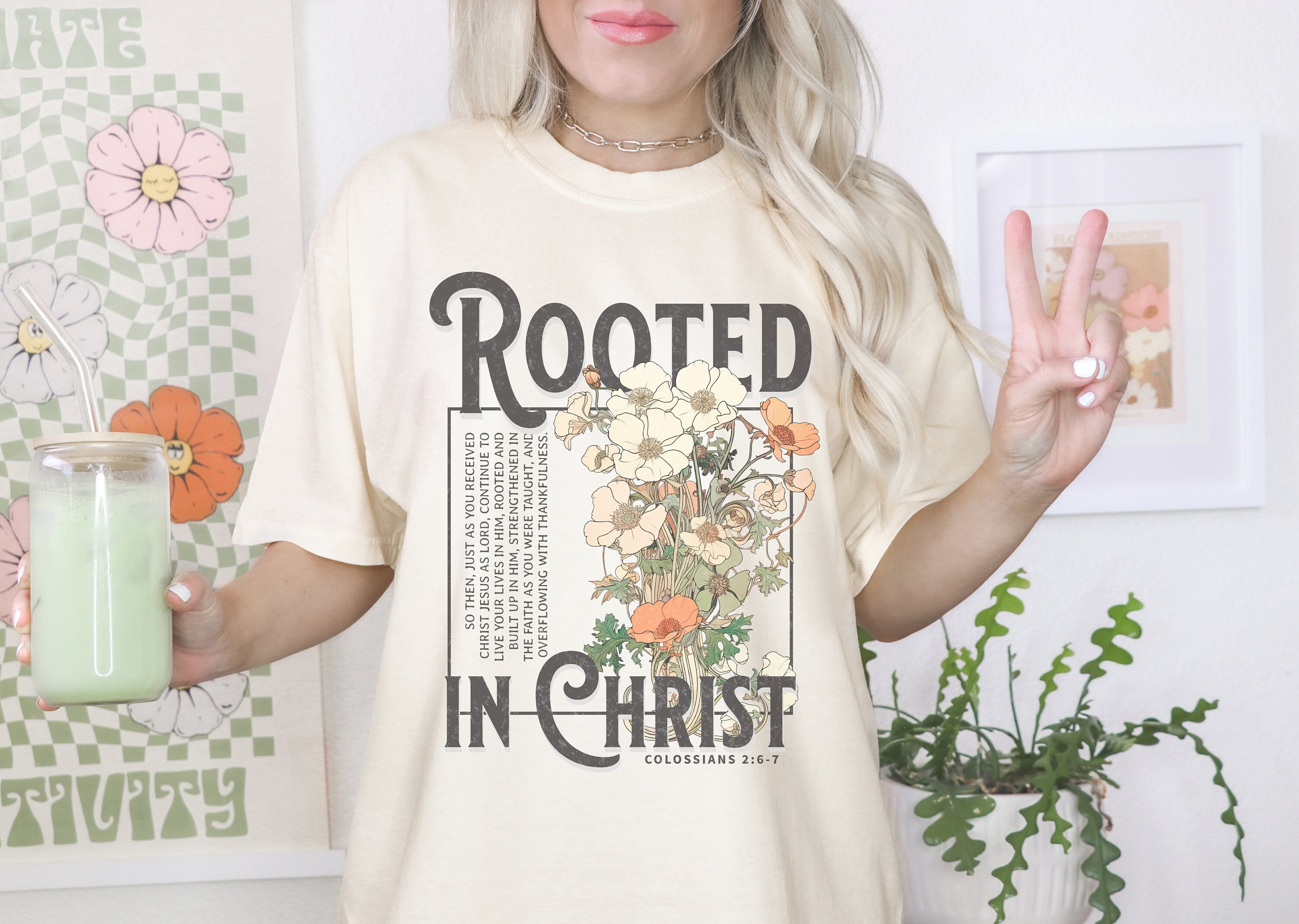 Rooted in Christ Boho Christian Comfort Colors Tshirt Faith Based Shirt ...
