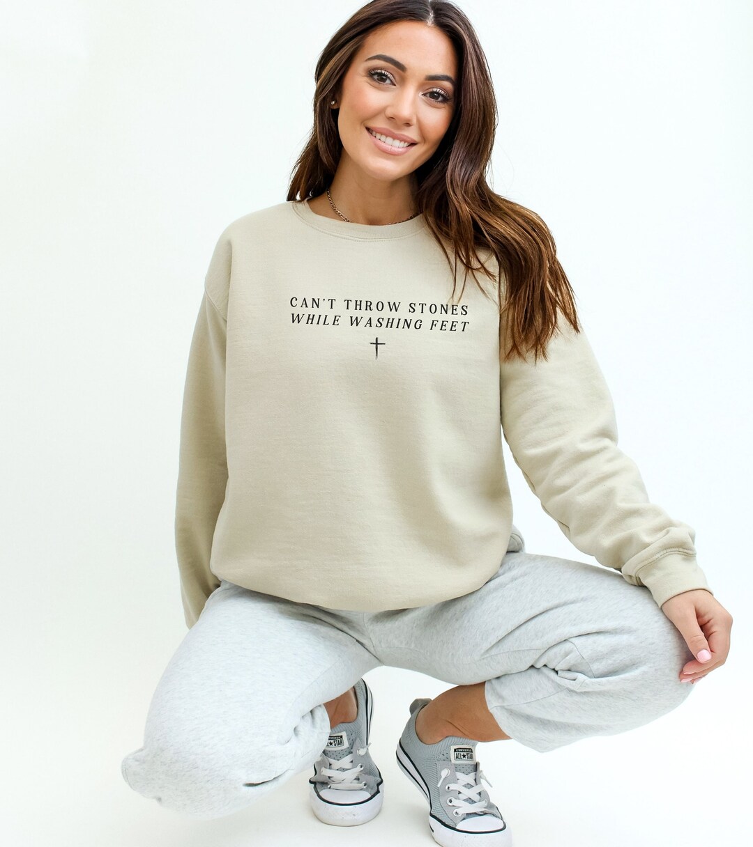 Cant Throw Stones While Washing Feet Christian Crewneck Spiritual ...