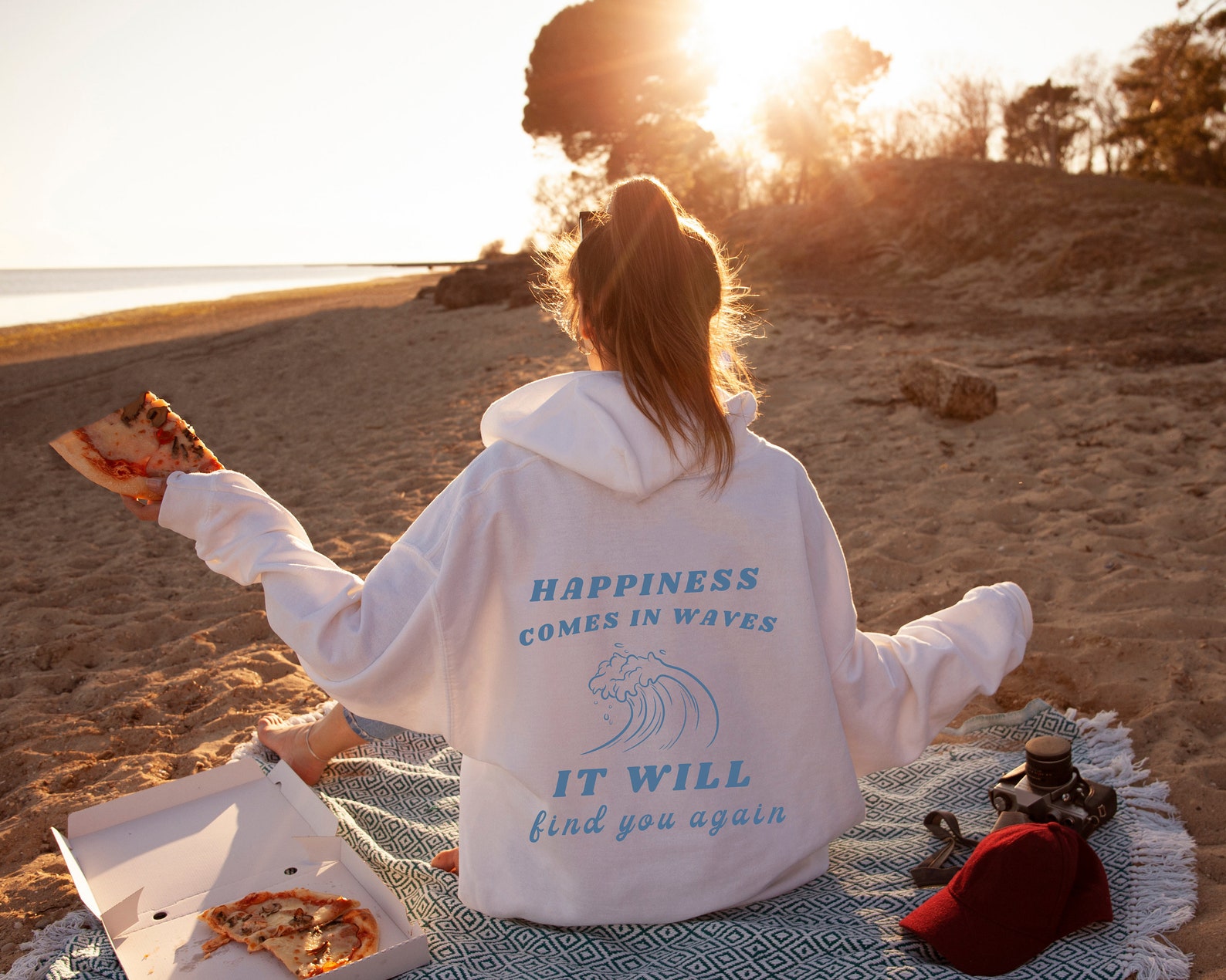 Happiness Comes in Waves Hoodie Beachy Sweatshirt Ocean Inspired Style ...