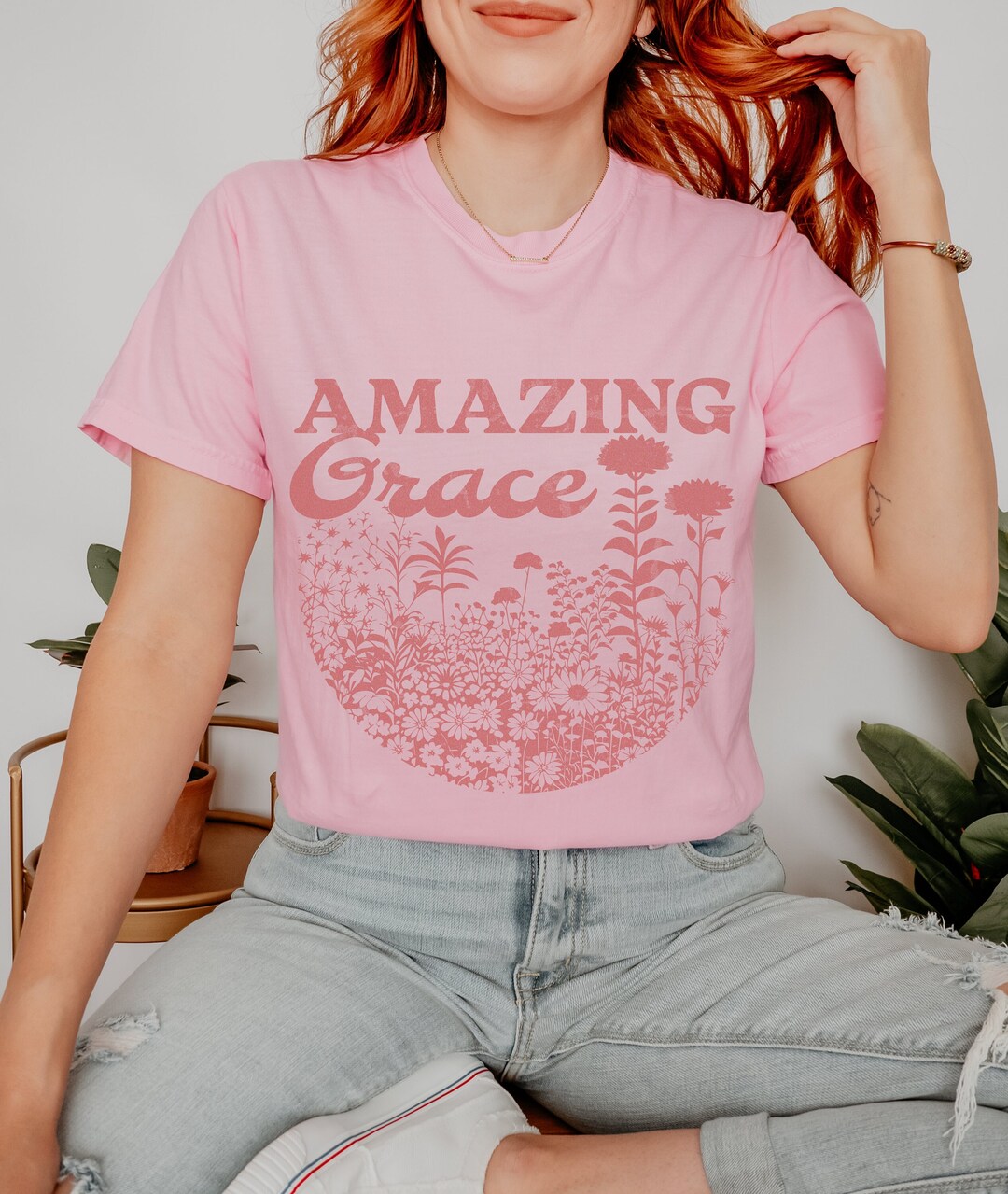 Increíble Grace Christian Comfort Colors Camiseta Floral Camiseta para ...
