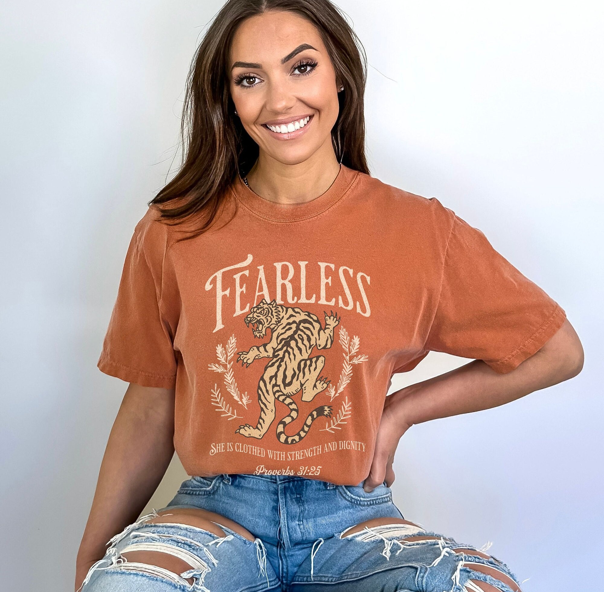 Fearless Boho Christian Comfort Colors Tshirt Tiger Vintage Inspired ...