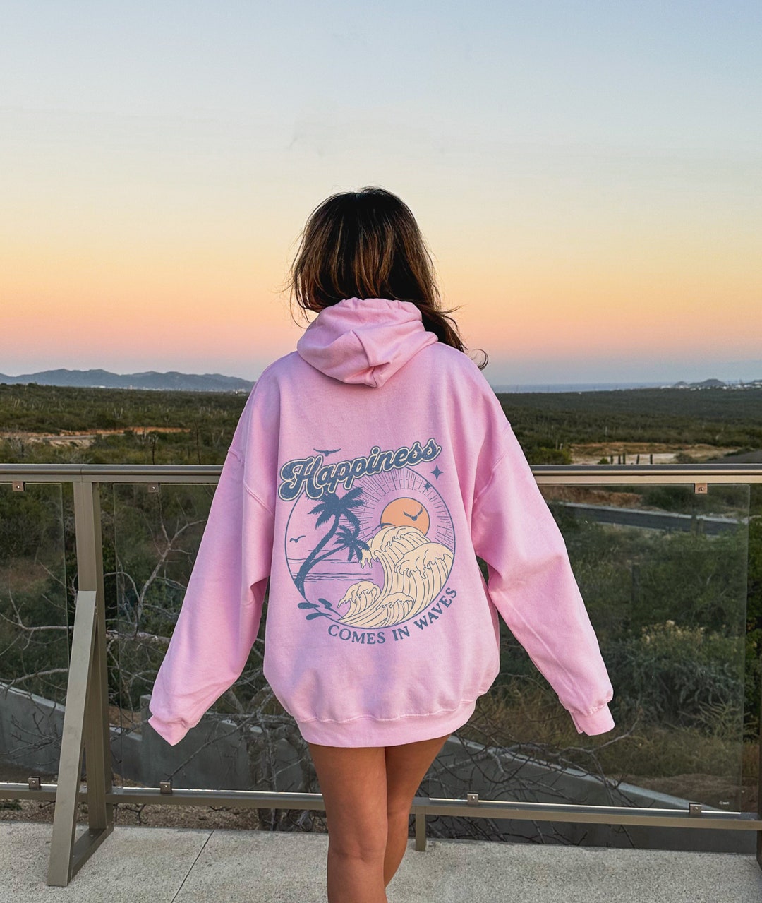 Happiness Comes in Waves Beach Hoodie Sunset Hoodie Beachy Sweatshirt ...
