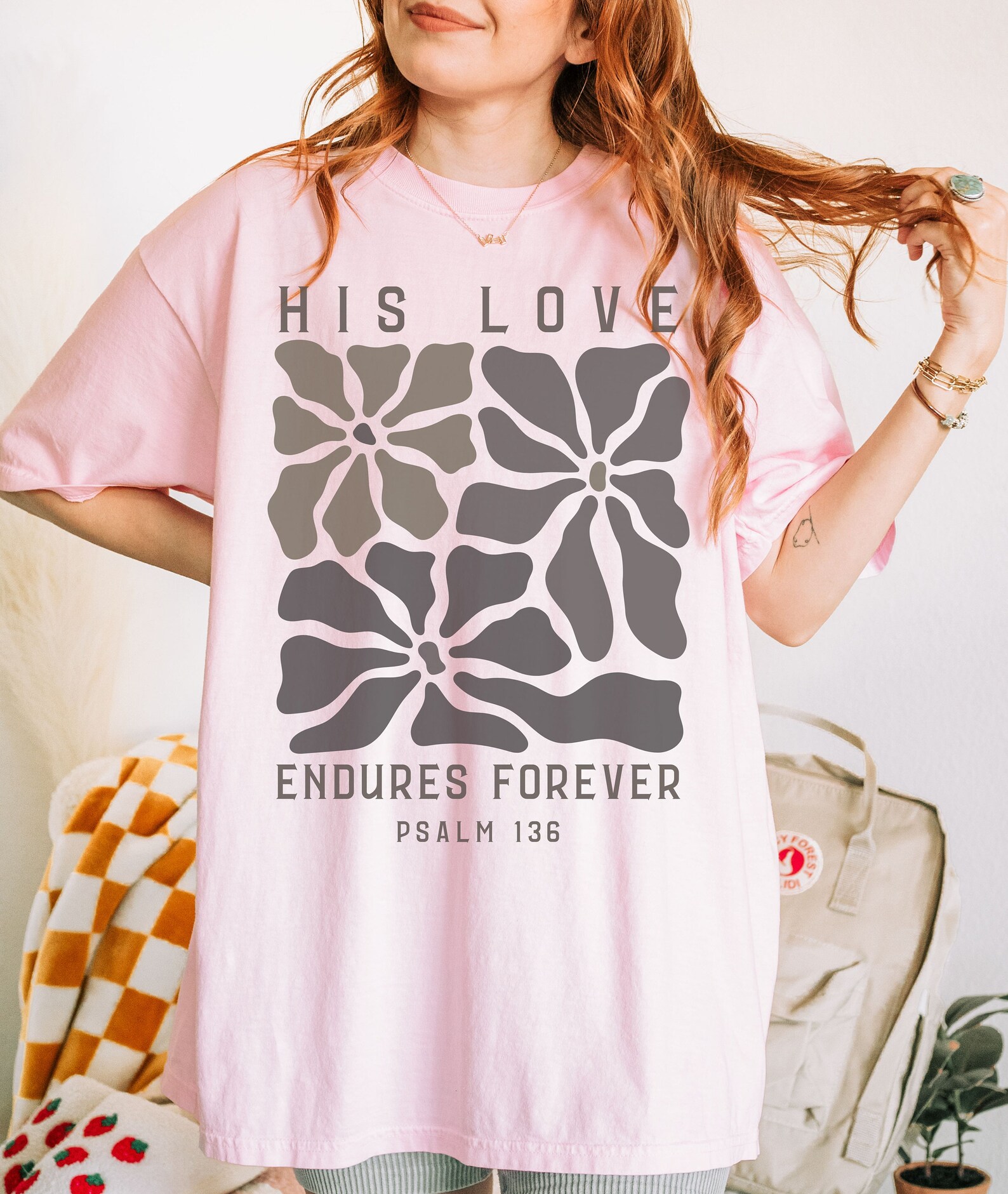 Psalm 136 Boho Christian Comfort Colors Tshirt Retro Floral Tee ...
