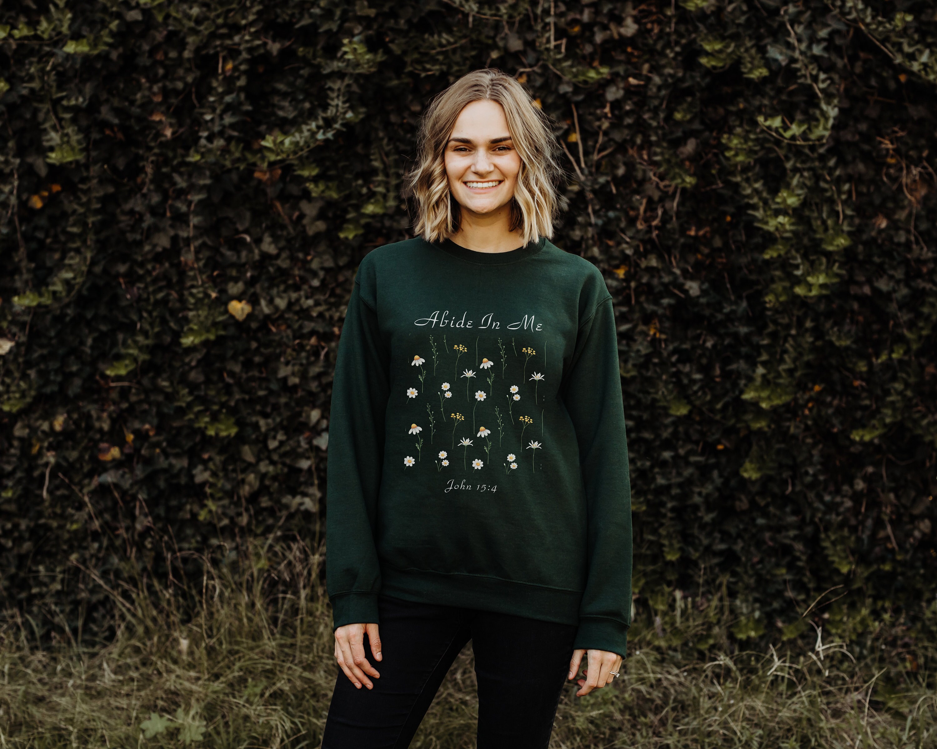 Abide in Me Christian Crewneck John 15 Shirt Womens Wildflower ...