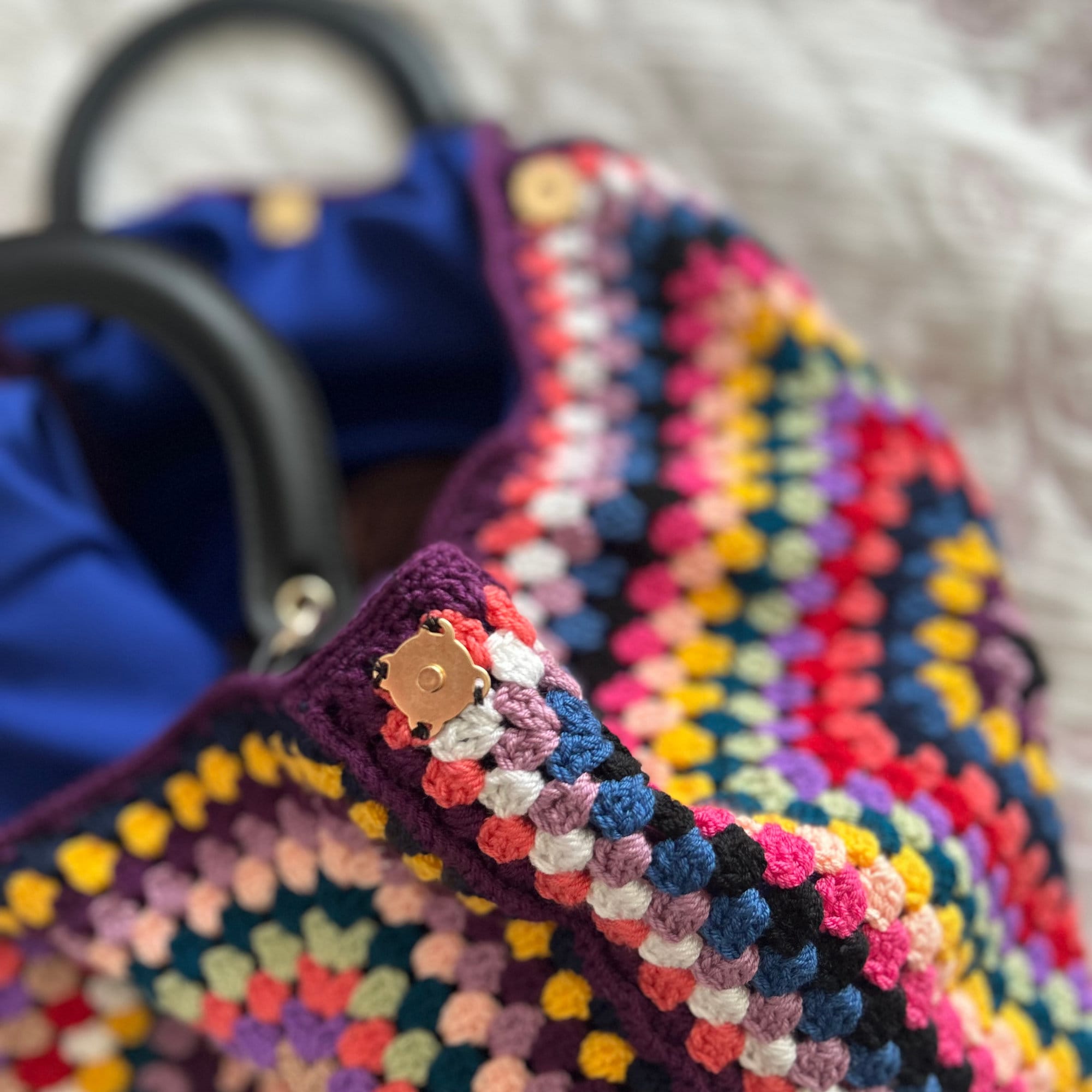 Colorful Extra Large Crochet Granny Square Shoulder Bag With Leather ...