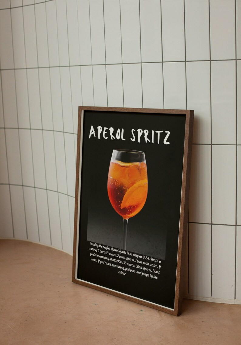 Aperol Spritz Art Print bar Cart Decor Cocktail Poster party Signature ...