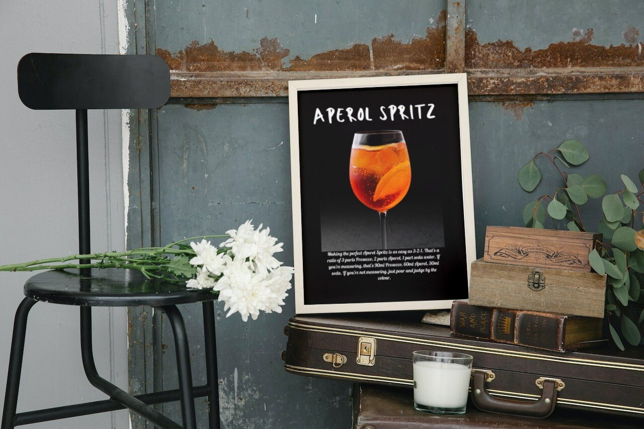 Aperol Spritz Art Print bar Cart Decor Cocktail Poster party Signature ...
