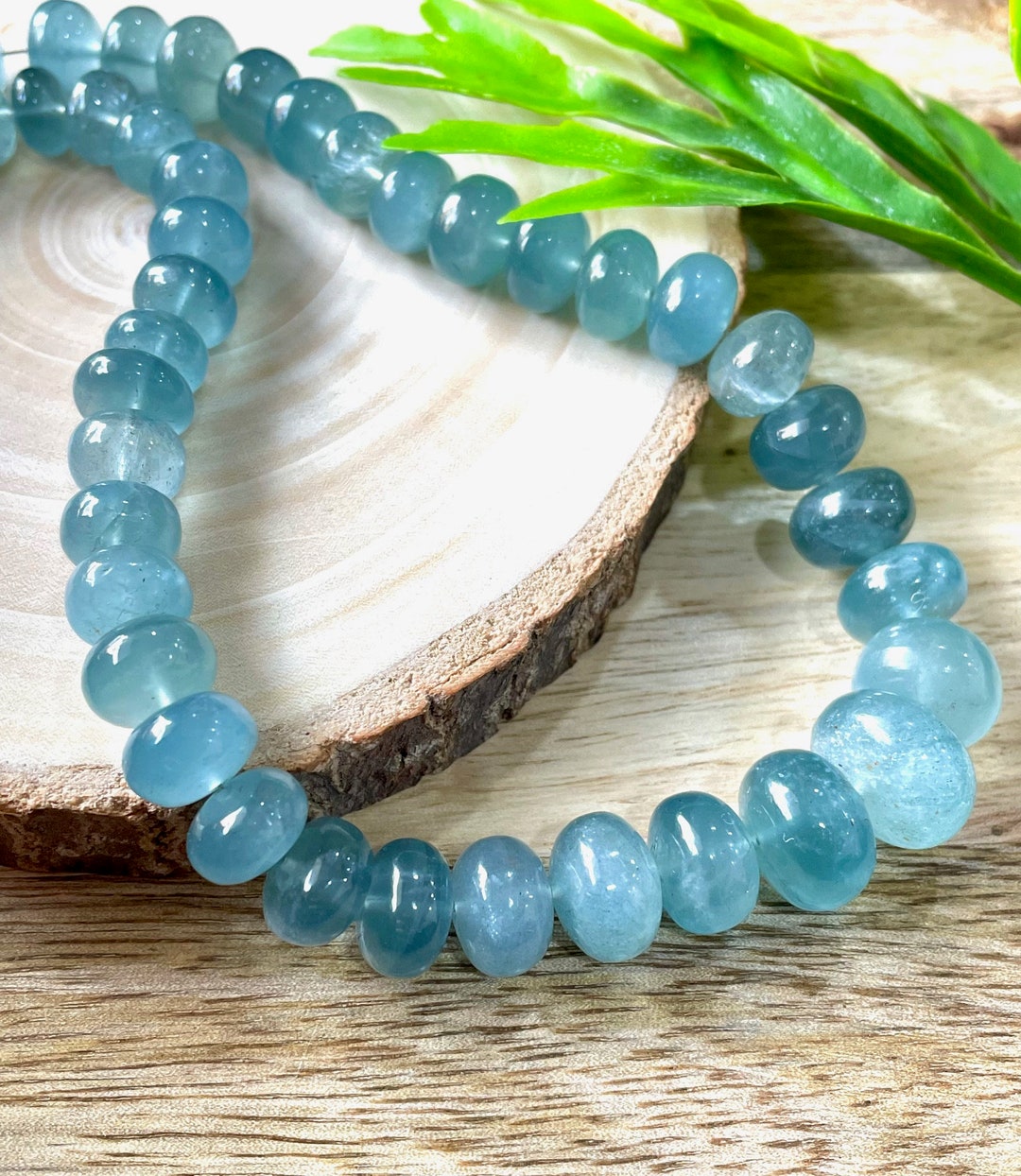 Aaanatural Aquamarine Smooth Rondelle Beads Necklace, Aquamarine Beads ...