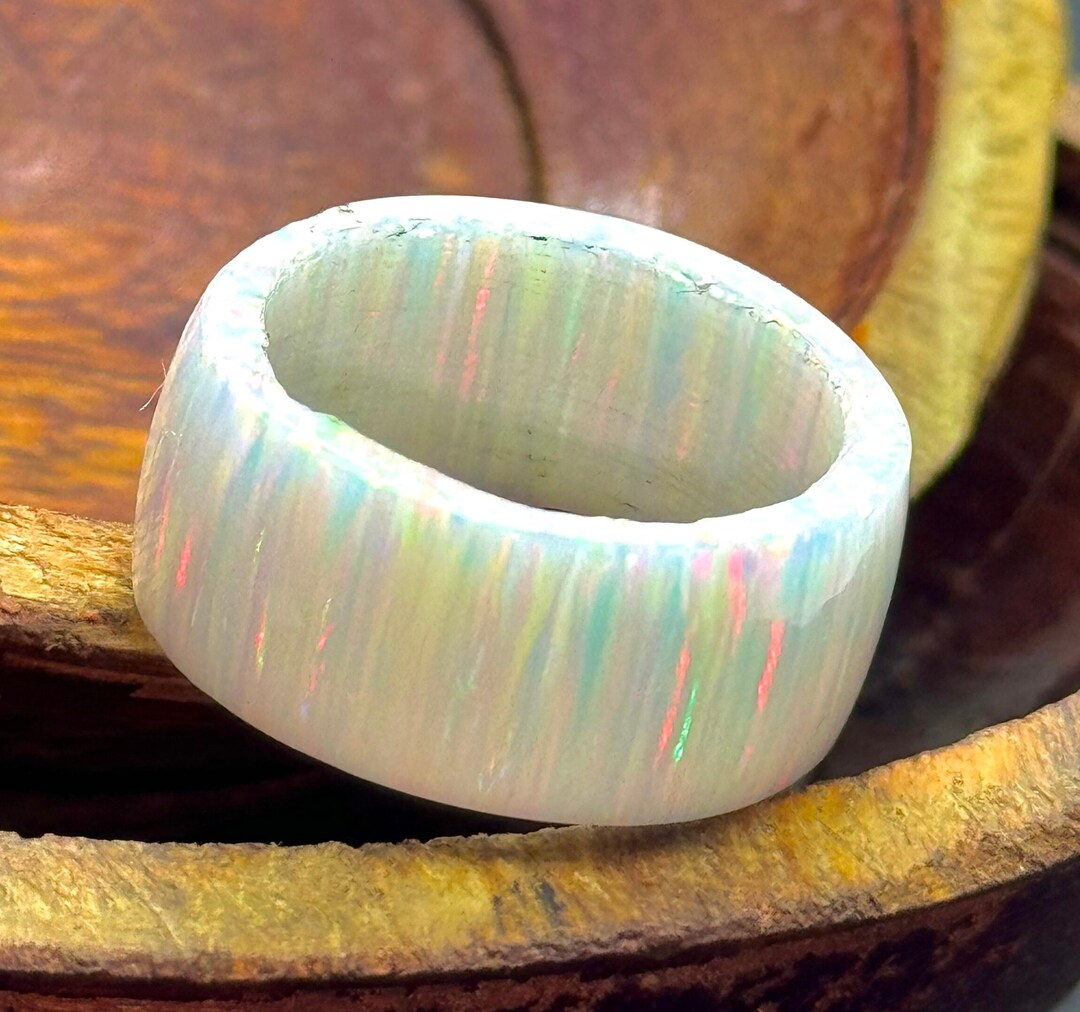 10-MM Solid White Bello Opal Ring, Pure White Opal Band, Bello Opal ...