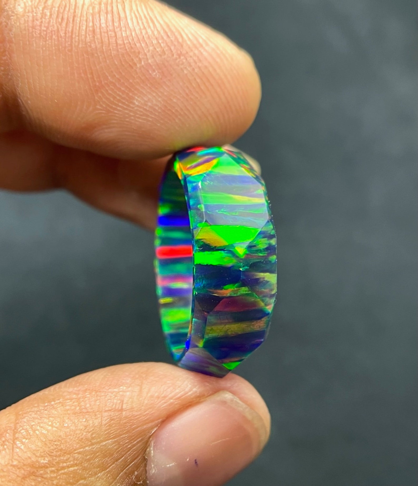 Solid Black Opal Ring, Thin Pure Black Faceted Opal Band, Opal Ring ...