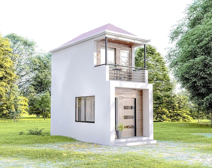 FLOORPLAN + ELEVATION of a Modern Tiny House With Garage | (5x12 Meters ...
