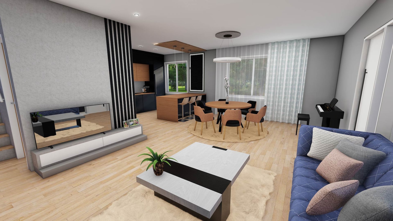 Plano de casa / Plano de casa de 7x8 metros / Plano de casa de 3 ...