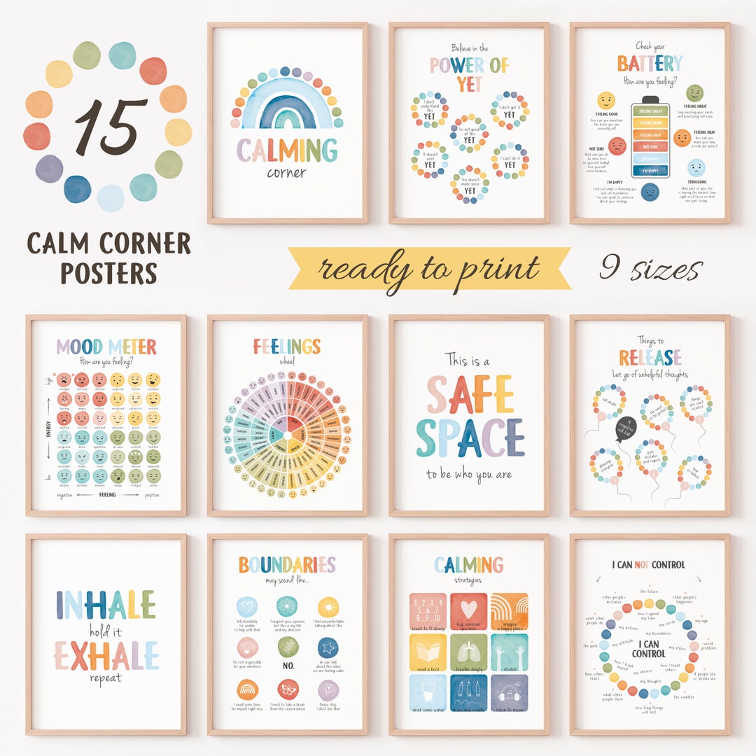 15 Calming Corner Posters, School Counseling, Therapy Office Decor ...