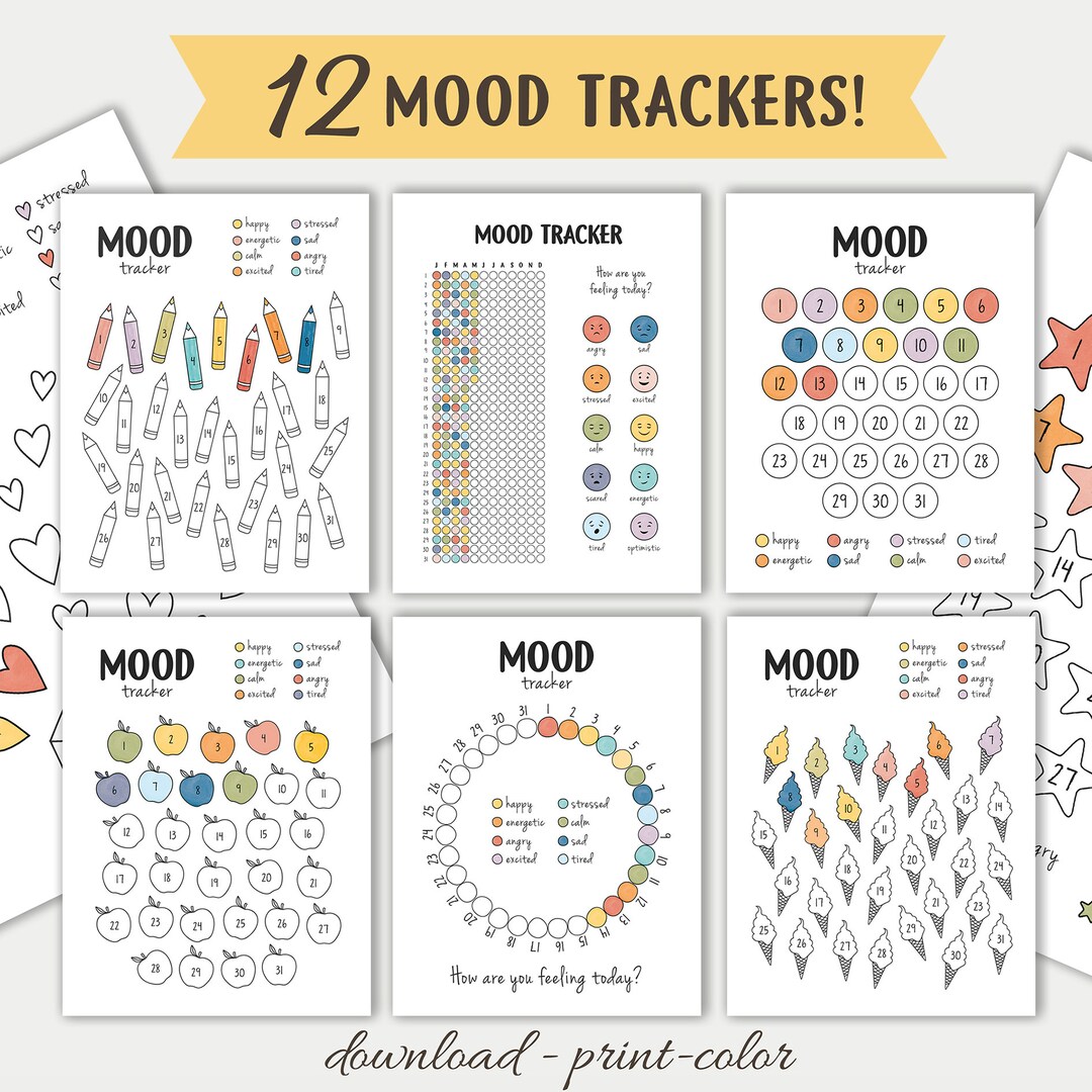 Mood Trackers Bundle, 12 School Counselor Worksheets, Feelings Chart ...