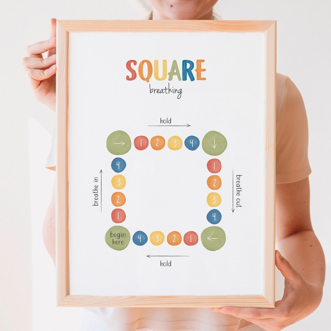 Square Breathing Poster, Grounding Technique, Calming Corner ...