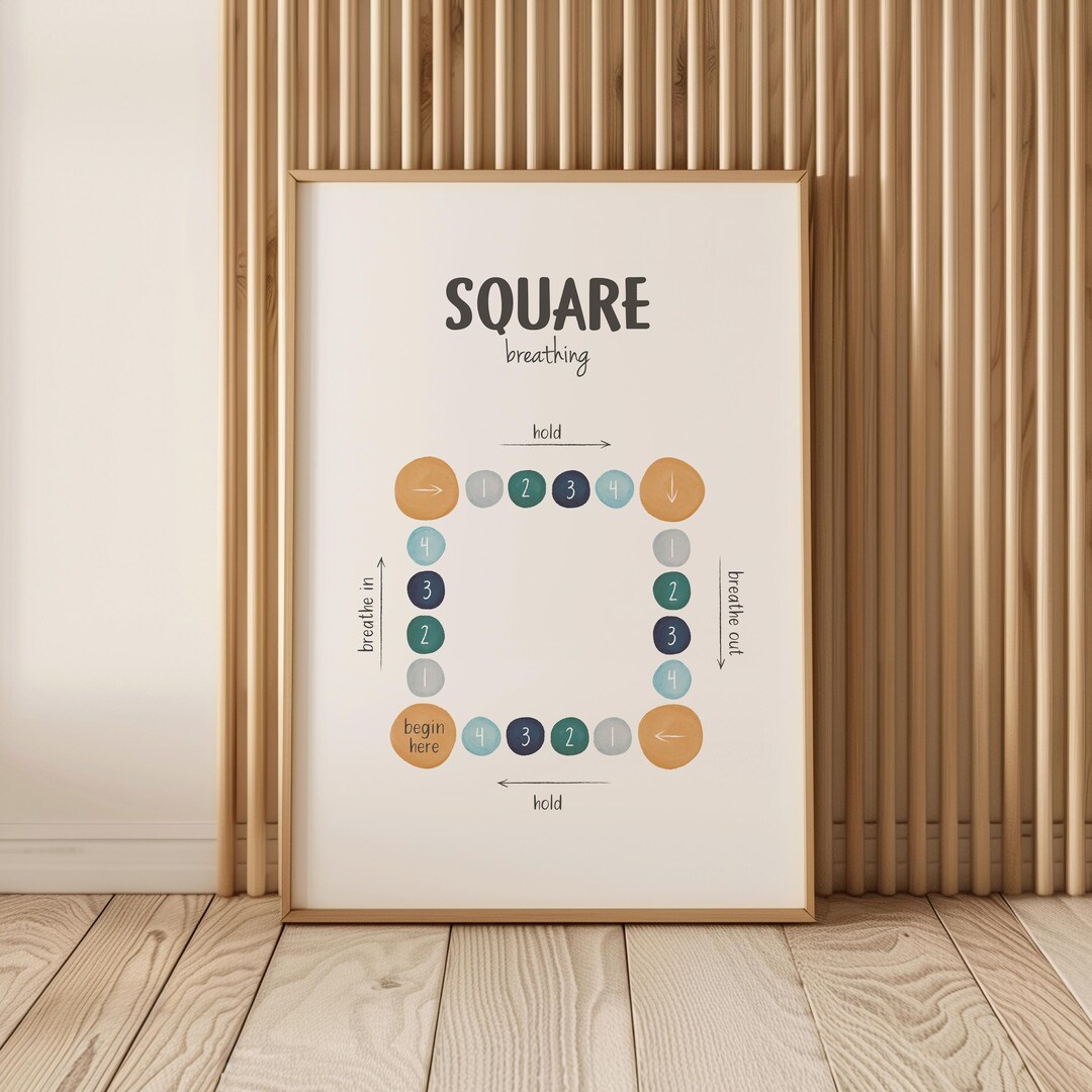 Square Breathing Poster, Calm Breathing Exercise Wall Art, Mindfulness ...