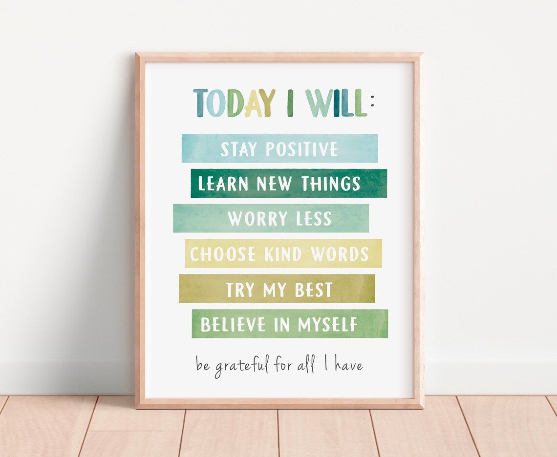 Today I Will Poster, Therapy Office Decor, Positive Affirmations ...
