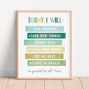 Today I Will Poster, Therapy Office Decor, Positive Affirmations ...
