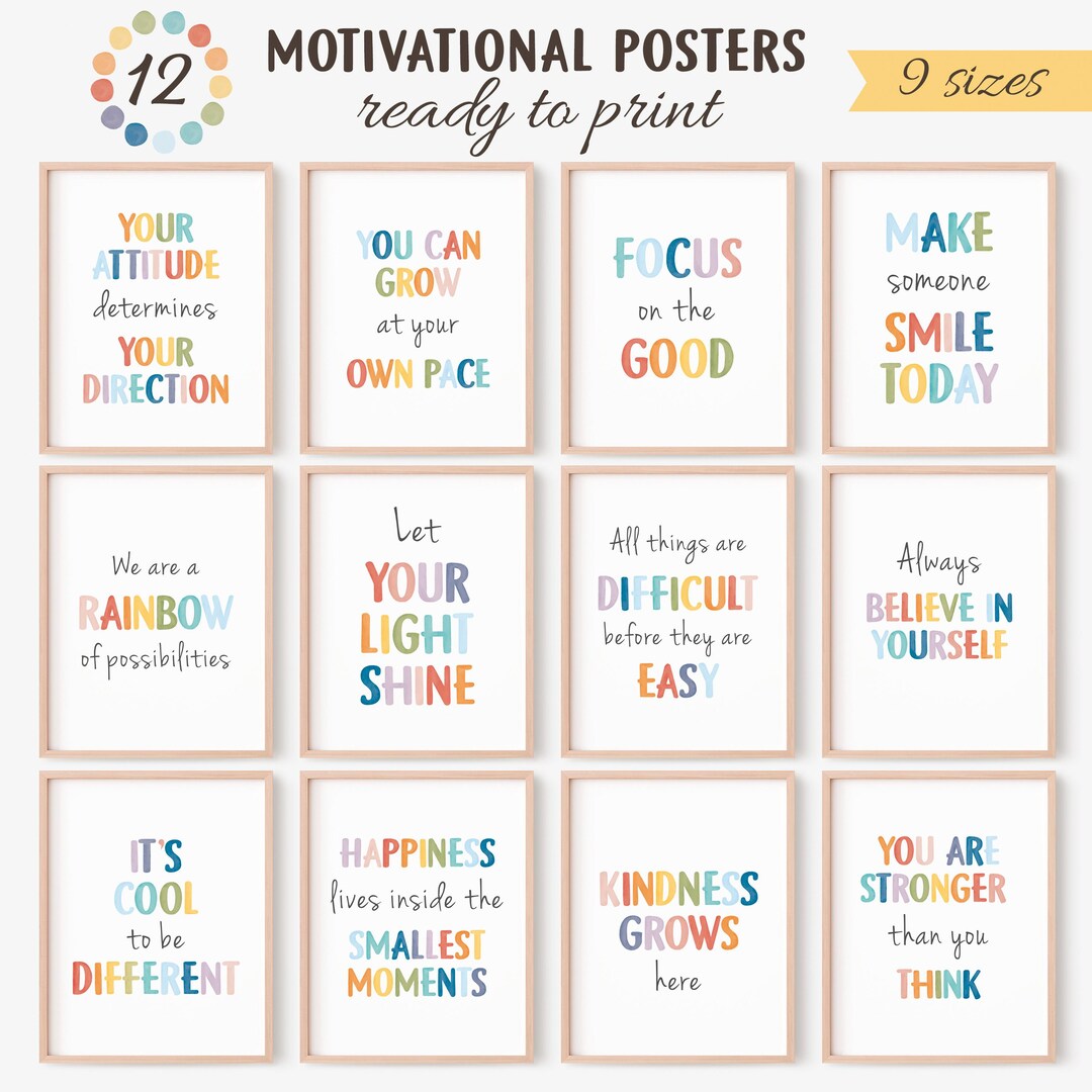 Set of 12 Positive Posters, Classroom Decor Bundle, 12 Therapy Office ...