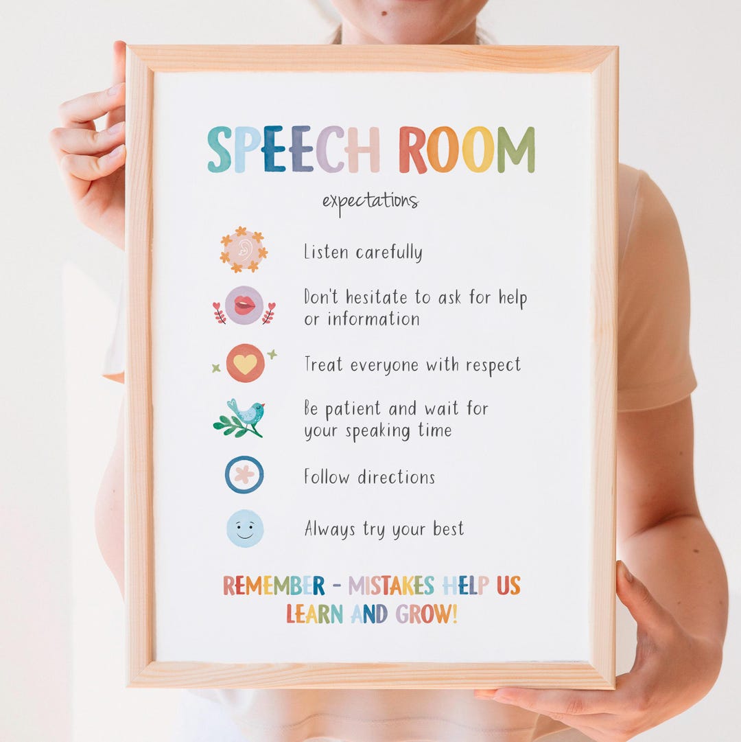 Speech Room Expectations Poster, Rainbow Speech Therapy Classroom Decor ...