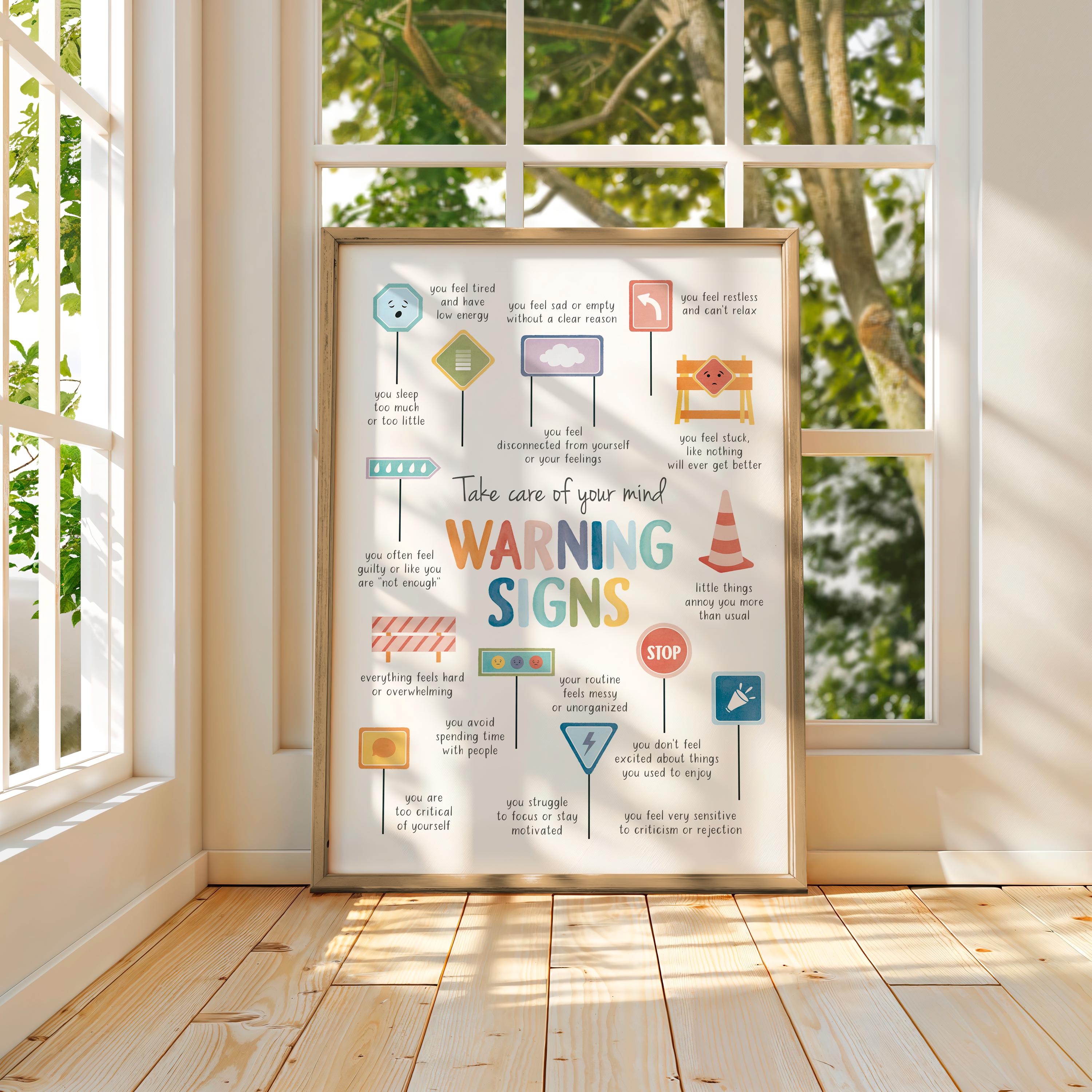 Warning Signs, Mental Health Poster, Therapy Office Decor, School ...