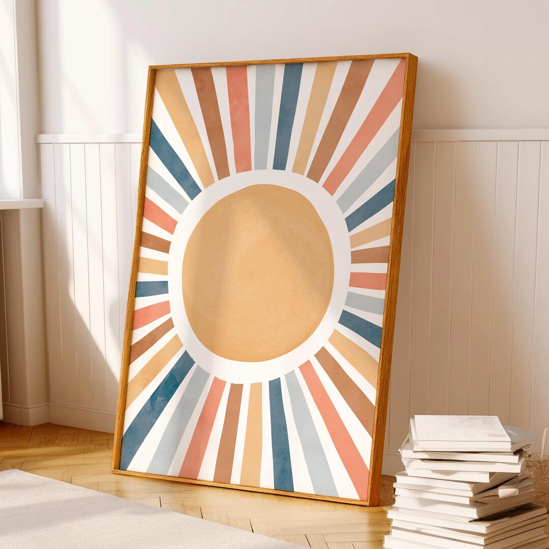 Sun Playroom Poster, Boho Watercolor Nursery Sun Print, Boho Sun Wall ...