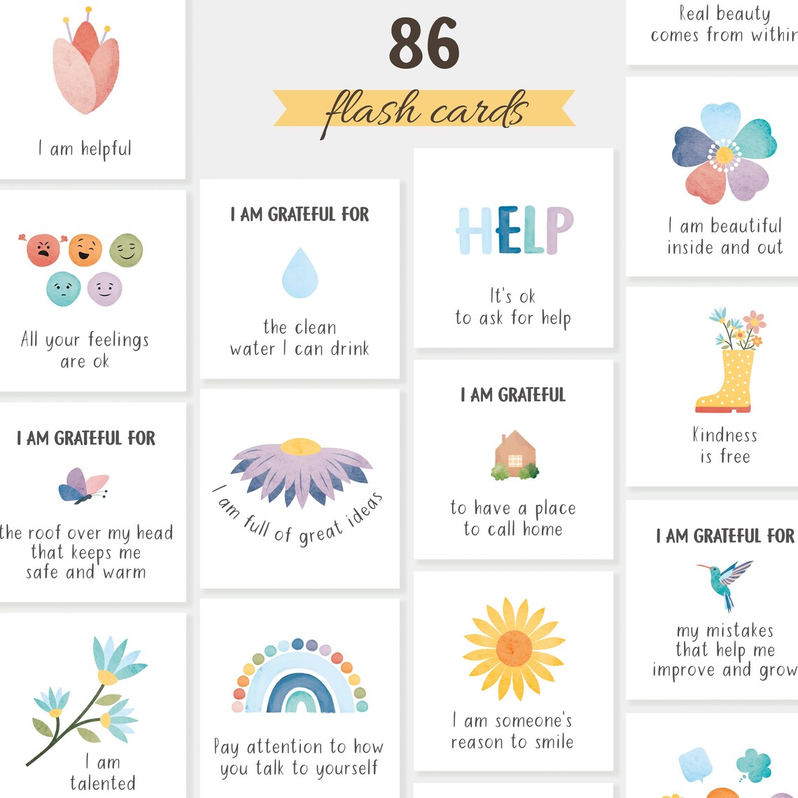 Self-care Flashcards Bundle: Affirmations, Gratitude, Motivation ...