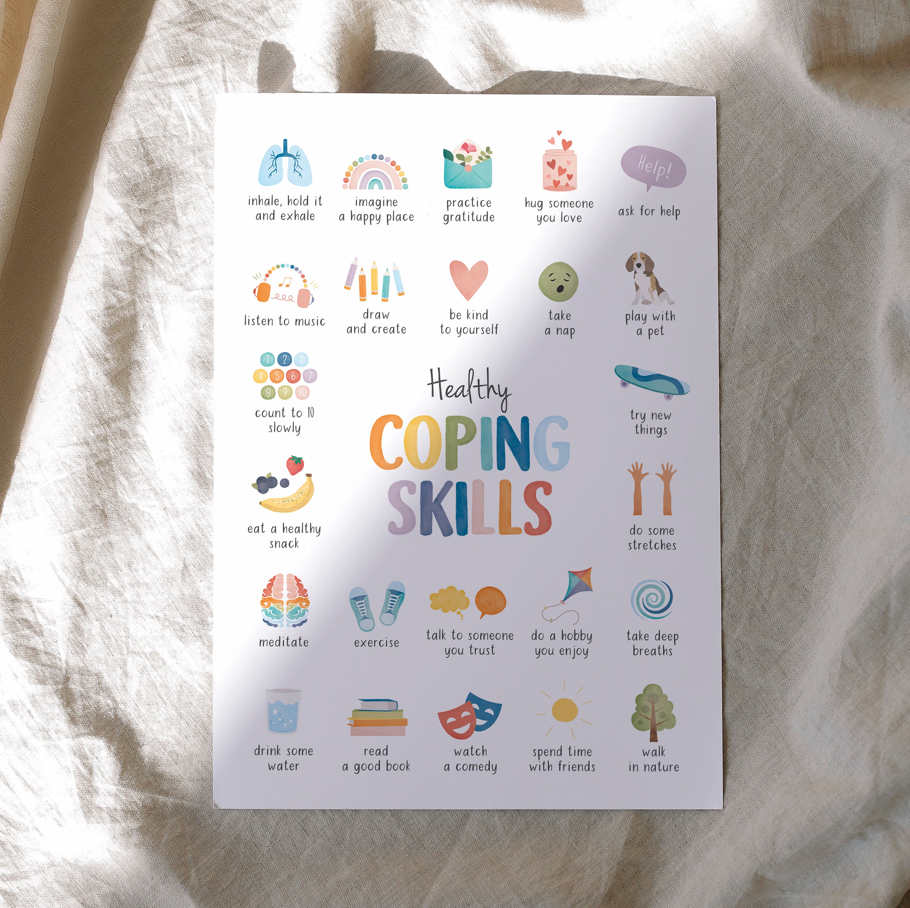 Coping Skills Poster, Therapy Office Decor, School Counselor, Anxiety ...