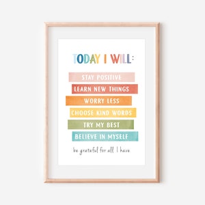 Today I Will Poster, Kids Positive Affirmation Art, Mental Health ...