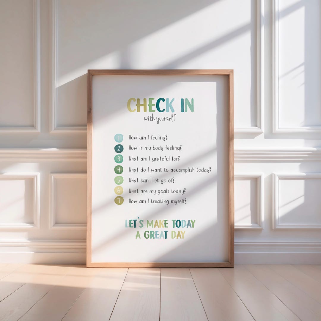 Check-in With Yourself Poster Mint Green Mindfulness Wall Art Mental ...