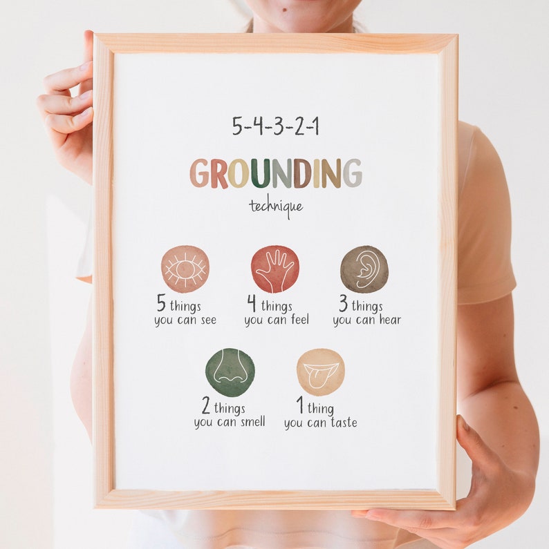 Coping Skills Poster, 5-4-3-2-1 Grounding Technique, Therapy Office ...
