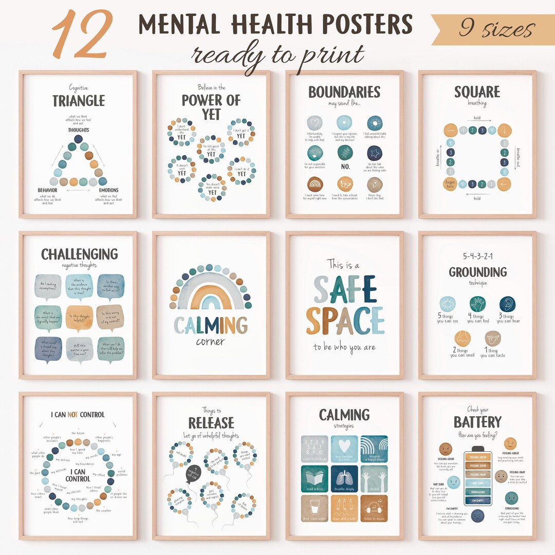 12 Mental Health Posters, Therapy Office Decor, School Counselor ...