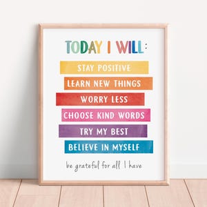 Today I Will Poster, Therapy Office Wall Decor, Mental Health, School ...