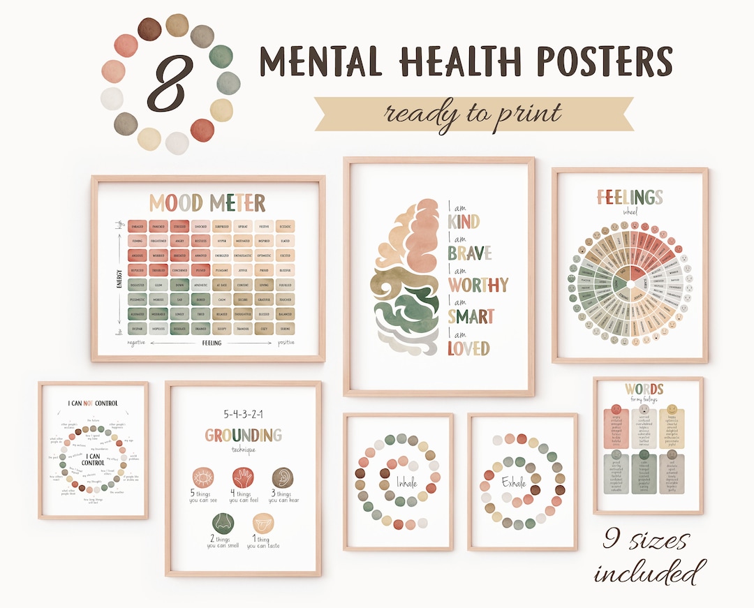 Mental Health Bundle, 8 Therapy Office Decor Posters, School Counselor ...