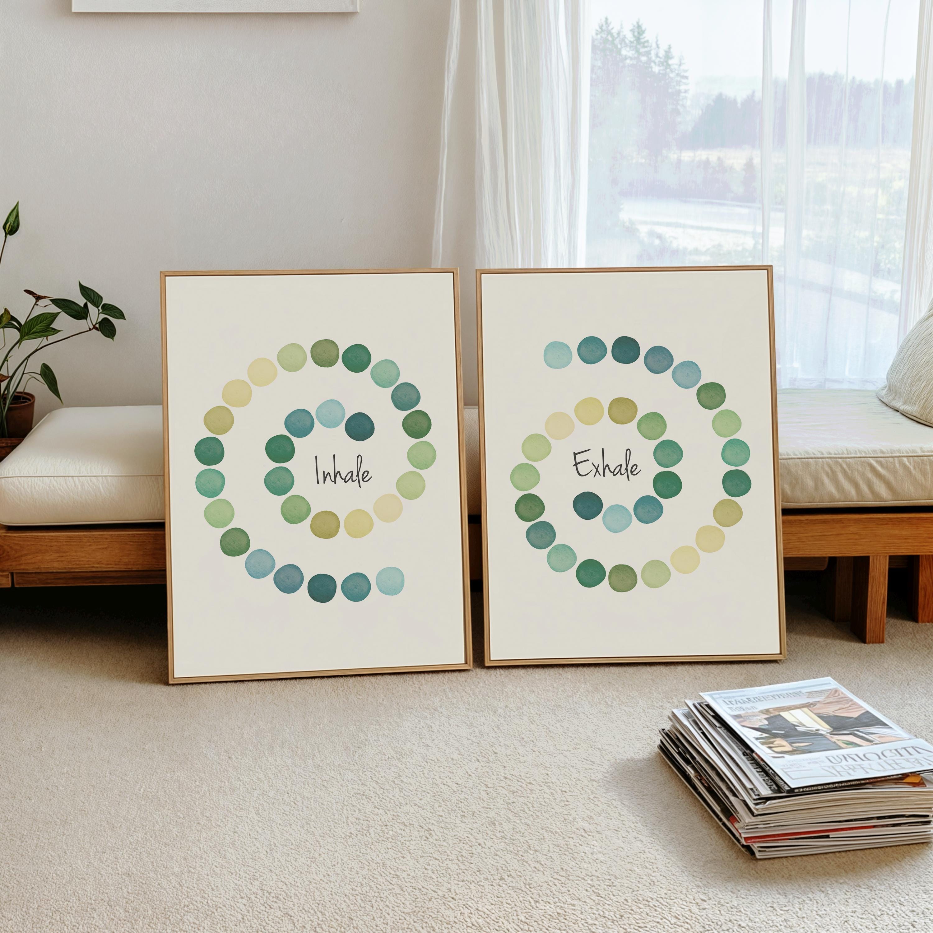 Inhale Exhale Wall Art Set, Green Aesthetic Prints, Mindfulness ...