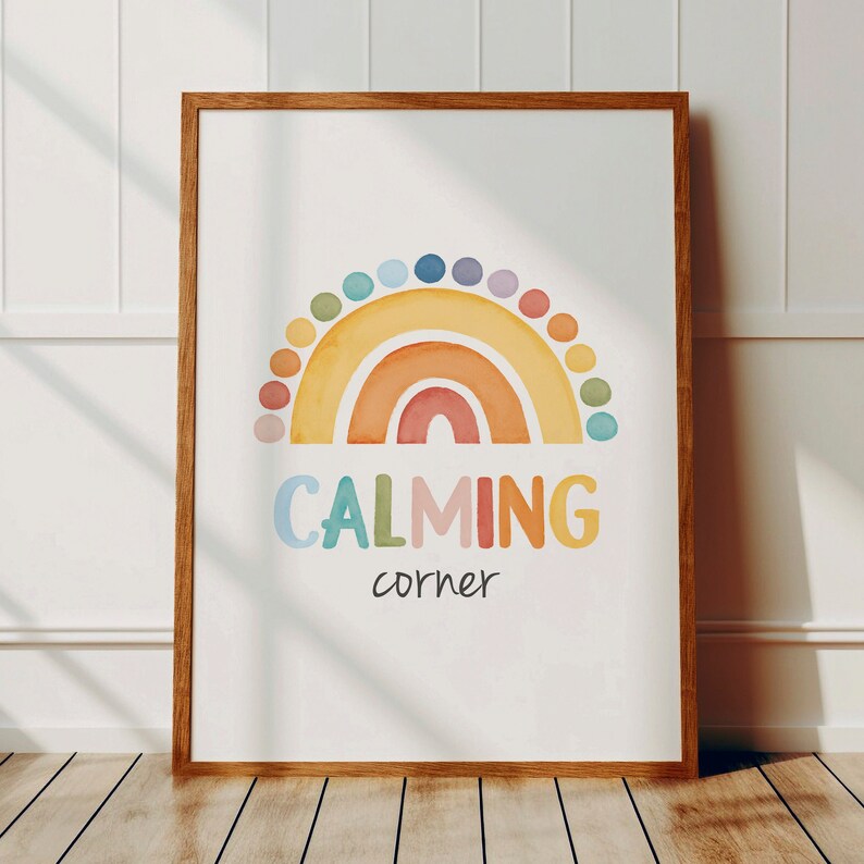 Rainbow Calming Corner Sign, Therapy Office Decor, Classroom Poster ...