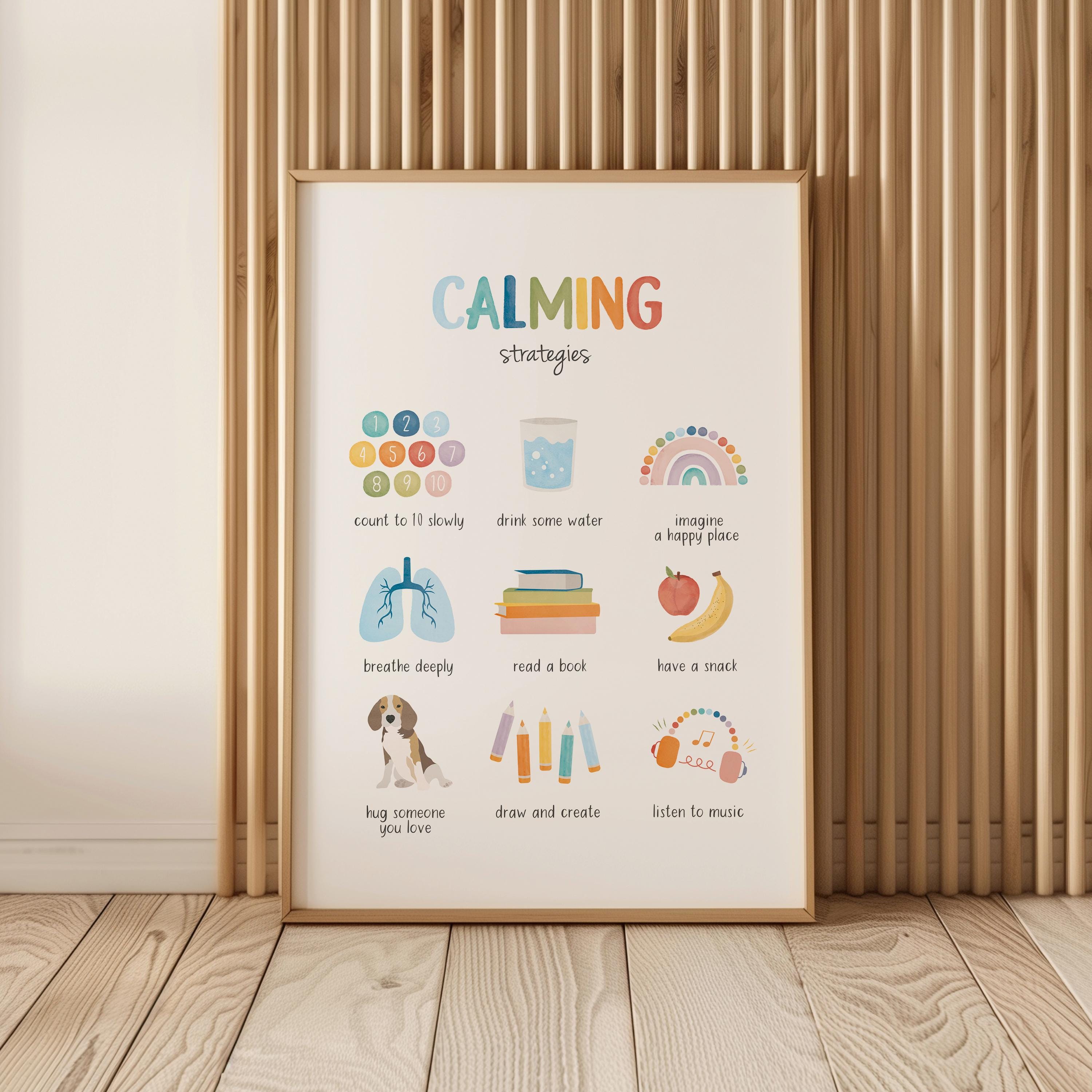 Calming Strategies Poster for Kids, Therapy Office Wall Art, Calm Down ...