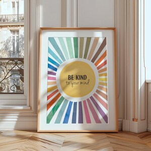 Be Kind to Your Mind Poster: Rainbow Therapy Office Decor, Vibrant Sun ...