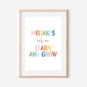 Mistakes Help Me Learn Poster, Growth Mindset, Affirmations, Classroom ...