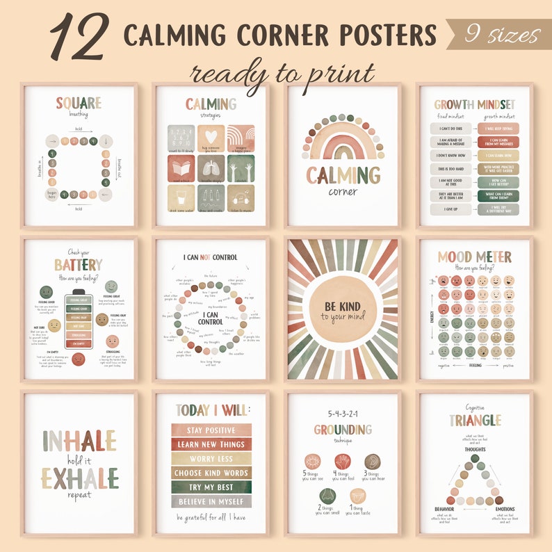 12 Calming Corner Posters, School Counseling, Counselor Office Decor ...
