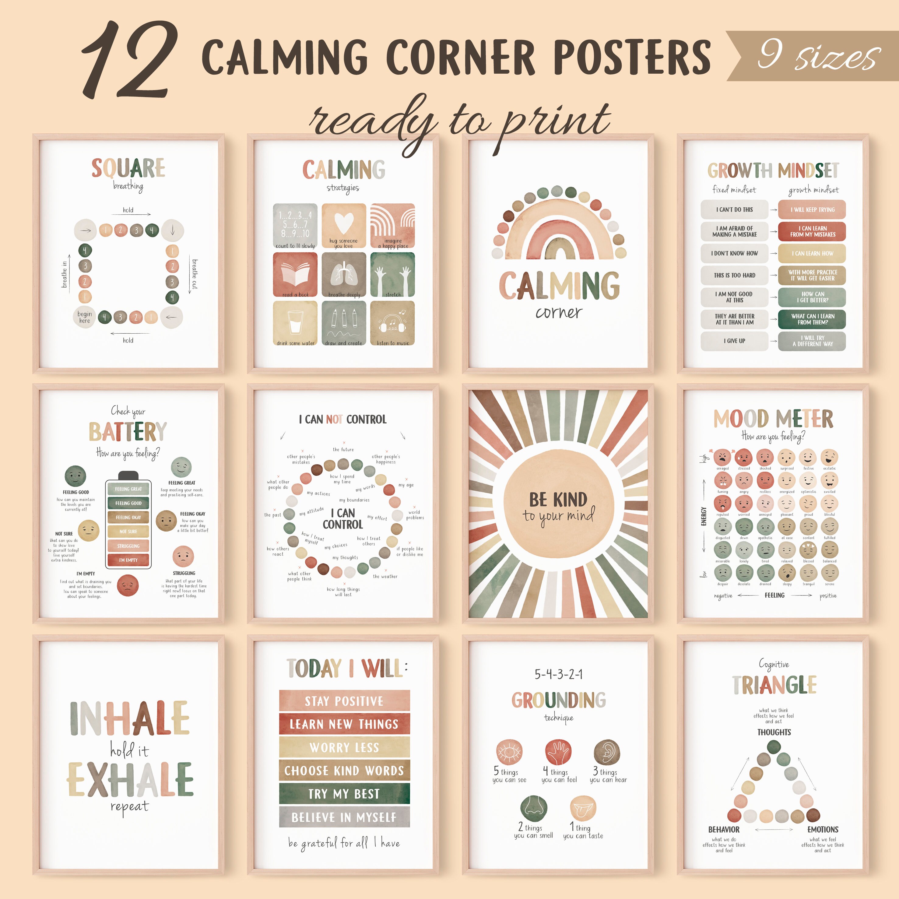 12 Calming Corner Posters, School Counseling, Counselor Office Decor ...