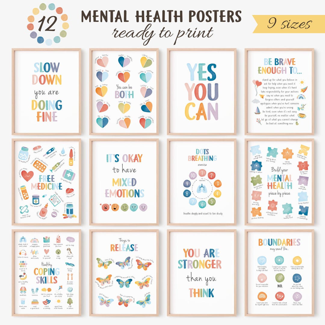12 Mental Health Posters, Therapy Office Decor, Boundaries, Coping ...