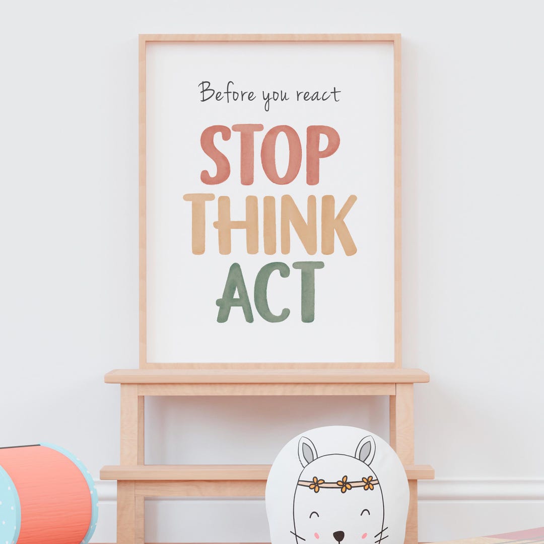 Stop Think Act Sign, Calming Corner Classroom Wall Decor, Educational ...