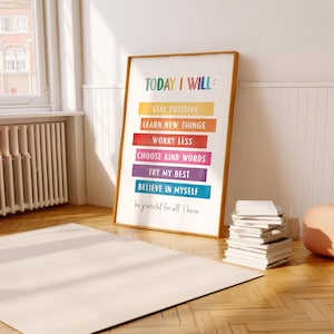 Today I Will Poster, Therapy Office Wall Decor, Mental Health, School ...