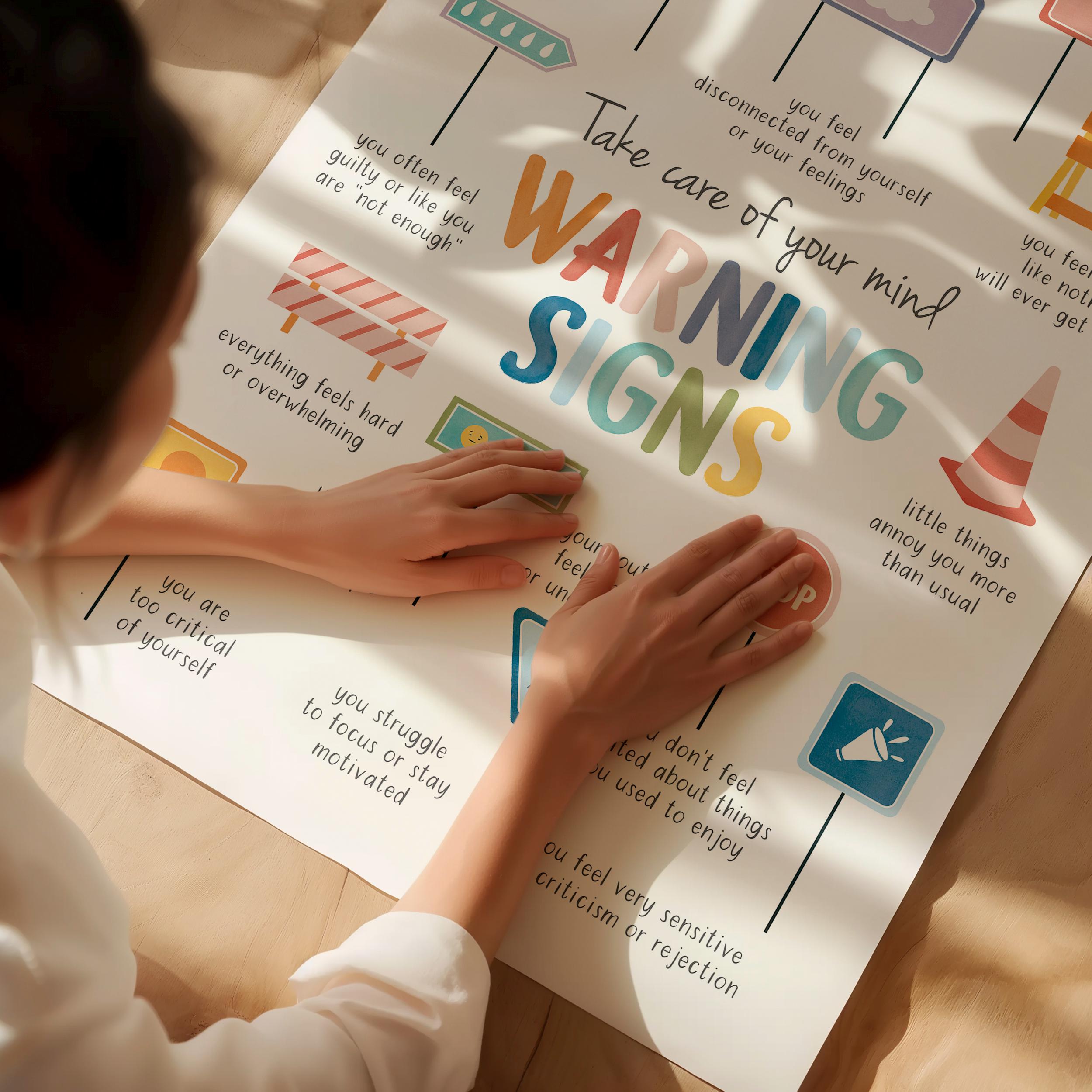 Warning Signs, Mental Health Poster, Therapy Office Decor, School ...