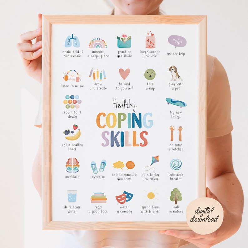 Coping Skills Poster, Therapy Office Decor, School Counselor, Anxiety ...