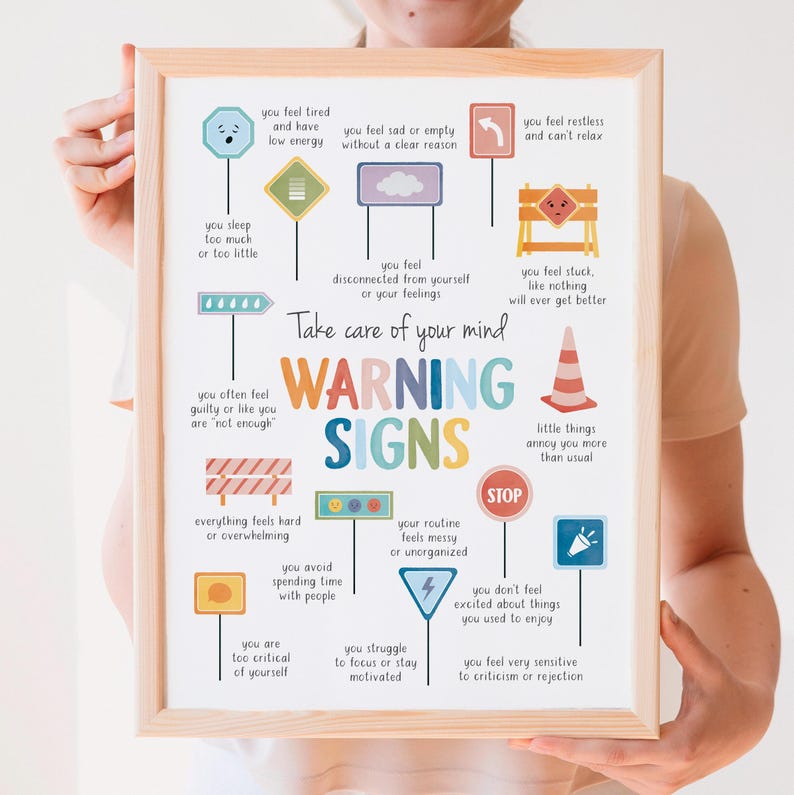 Warning Signs, Mental Health Poster, Therapy Office Decor, School ...