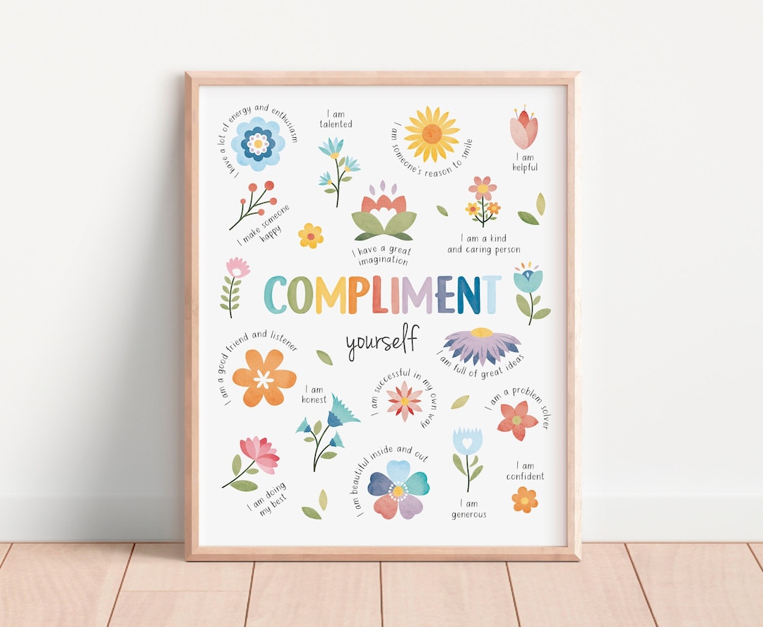 Compliment Yourself, Positive Affirmation, Therapy Office Decor, Mental ...