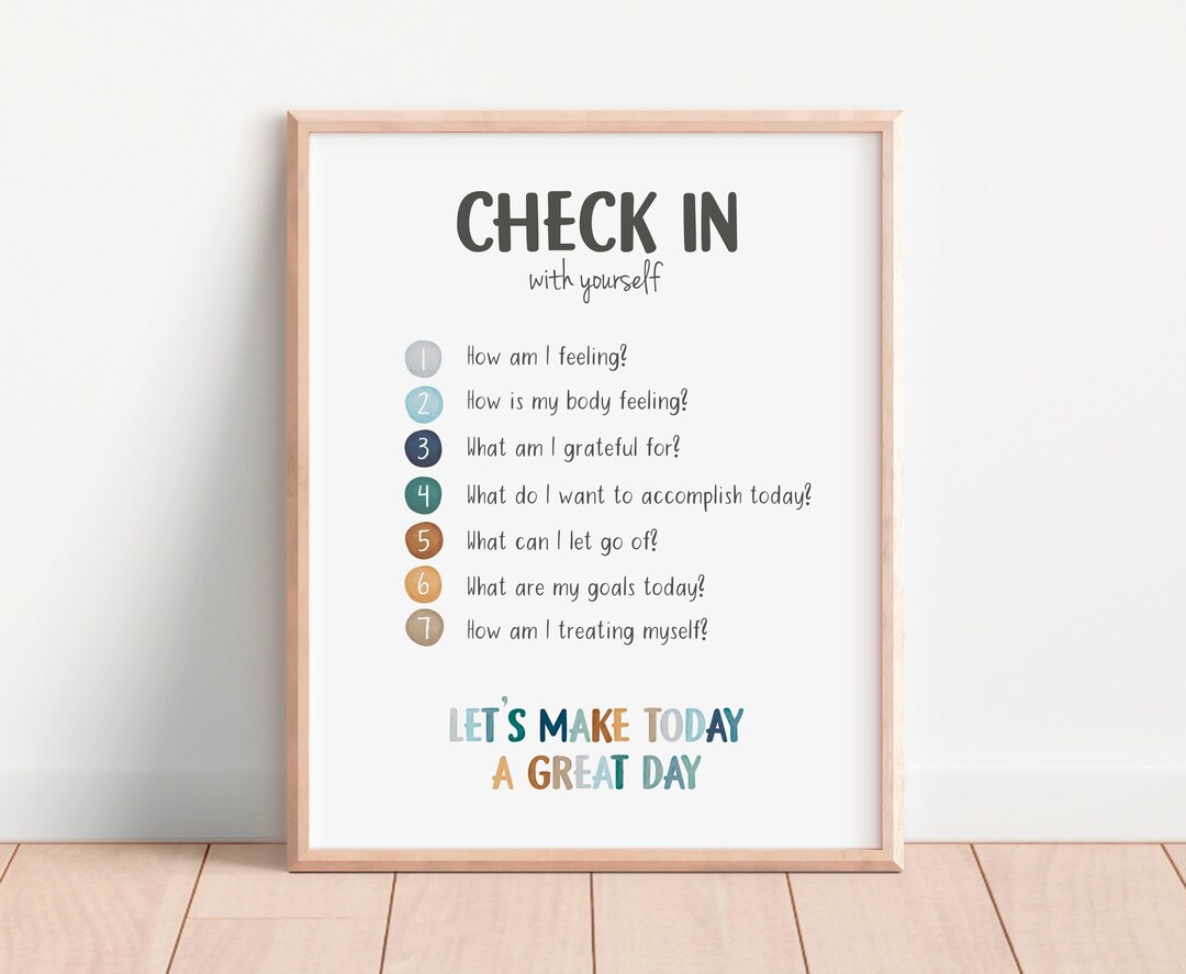 Daily Check-in Poster, School Counselor, Self-care, Therapy Office ...