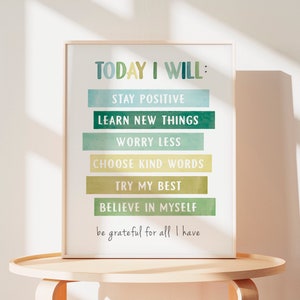 Today I Will Poster, Therapy Office Decor, Positive Affirmations ...